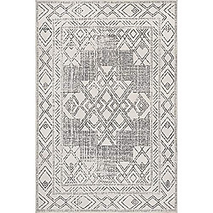 nuLOOM Mia Machine Washable Geometric Medallion Area Rug, 5' x 8', Light Grey