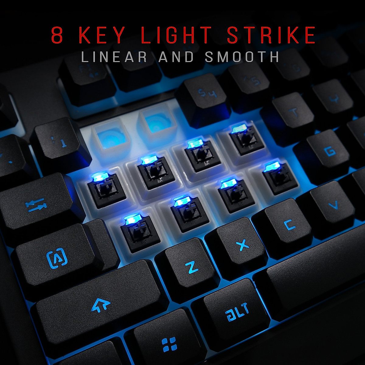 BLOODY B188 8-Key Light Strike (LK) Optical Mechanical Gaming Keyboard – Tri-Color LED Backlit – Smooth/Linear Black Switch