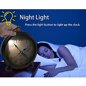 Vintage Retro Analog Alarm Clock, 4 inch Super Silent Non Ticking Small Clock with Night Light, Battery Operated, Simply Design, for Living Room, Bedroom, Bedside, Desk, Gift Clock (Arabic)