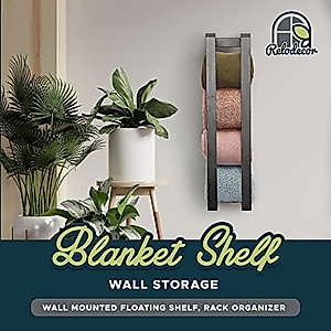 RELODECOR Blanket Wall Rack (Black), Blanket Holder for Bedroom and Living Room, Blanket and Towel Wall Mount Rack, Towel Wall Mounted Shelf, Floating Blanket Storage, Wall Decorative Blanket Shelf