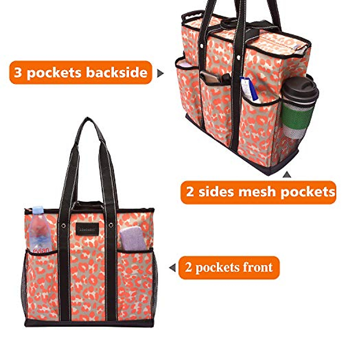 DEMOMENT Water Resistance Canvas Tote Shopping Bag,Utility Teacher Nurse Organizer Handbag Bag (Pink Leopard)