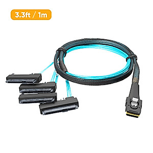 CableCreation Mini SAS Cable with SATA Power, Internal Mini SAS 36 Pin to 4 x 29 Pin Cord with SATA Power, SFF-8087 to SFF-8482 Cable, 3.3 FT