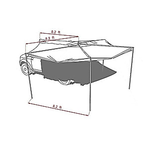 270 Awning Rooftop Tent Sun Shelter Designed for Vehicle with Roof Rack- Right/Left Hand Driver Side Awning Radius 8.2 ft,Khaki (Right-Side)