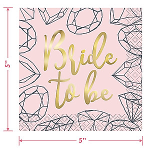 Live It Up! Party Supplies Pink & Gold Diamond Bride to Be Paper Dessert Plates and Beverage Napkins (Serves 16)