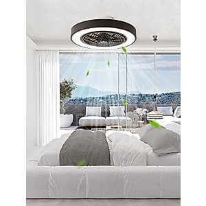 LEDIARY 20 Inch Low Profile Ceiling Fans With Lights, Led Bladeless Ceiling Fan, Remote Control Enclosed Flush Mount Ceiling Fan With Timming, 3000-6000K, 6 Wind Speed, 3000LM, 57W-Black