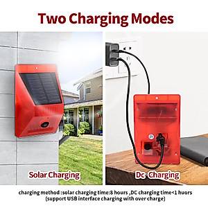 ChunHee Solar Alarm Strobe Light with Remote Control Motion Sensor Detector Outdoor Alarm 129db Sound Security Siren IP65 Waterproof Protected for Villa, Chicken coop, Farm, Yard, 2 Pack