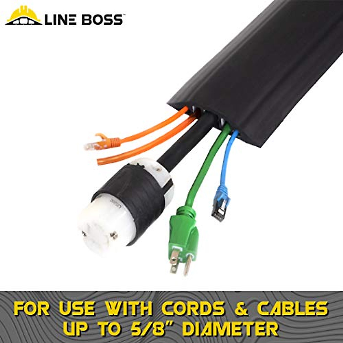 Line Boss 3-Channel Wire Hider, Cord Protector and Cable Organizer for Industrial Cable Management, 4.5 in. X 5 ft., Black, 6500-5C