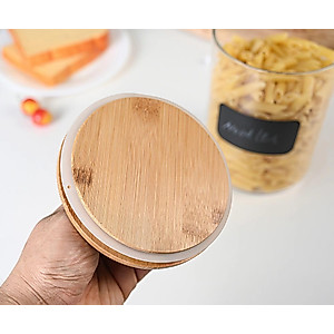 Set of 2 Large Glass Canisters for Kitchen Counter with Airtight Bamboo Lids + Marker & Labels - Cookie Jars with Wooden Lid, Food Storage Containers for Pantry, Flour Pasta Candy Coffee Pods - 68oz.