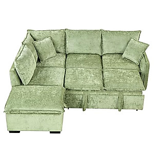 FANYE L-Shaped Convertible Sleeper Sectional Sofa Bed Modern TV Sofa&Couch W/Pull Out Sofabed and Storage Ottoman, 2 Pillows, Power Sockets and USB Charging Ports for Apartment Office Living Room