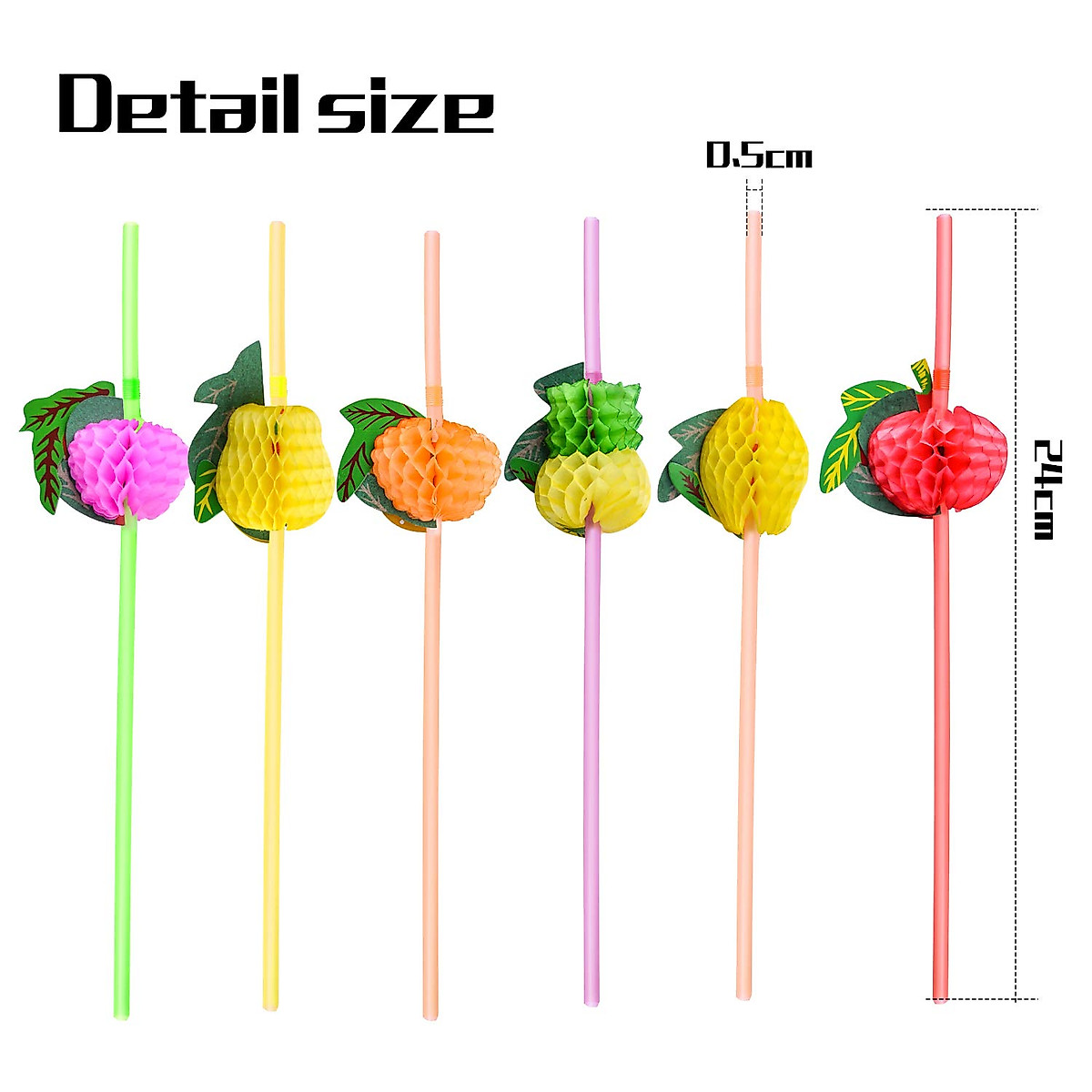BronaGrand Fruit Straws,50pcs Multicolors Plastic Honeycomb Straws Disposable Luau Party Straws for Drinks Margaritas Cocktails