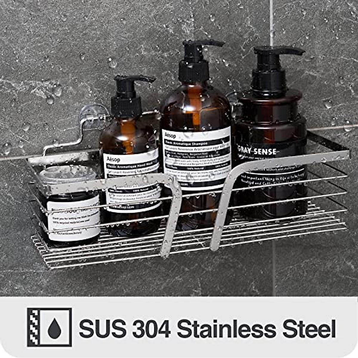 AJAIUJ Shower Caddy with Adhesive Bathroom Hollow Shelf SUS304 Stainless Steel No Drilling Wall Mounted Waterproof and Rustproof 2 Packs Silver…