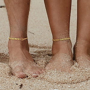 MRSXIA Anklet for Women Gold Initial Sideways Letter C 5MM Cuban Link Curb Foot Chain 18K Gold Filled Dainty Simple Personalized Alphabet Summer Beach Jewelry Birthday Gift