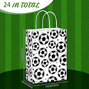 Blulu 24 Pack Soccer Gift Bags Soccer Party Favor Bags White Kraft Paper Soccer Bags for Treats Soccer Goodie Bag Favors for Sports Theme Party Decorations, Game Celebration