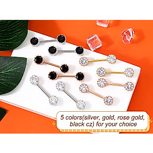 Melighting 14G Nipple Rings Shiny Clear CZ Dainty 316L Surgical Steel Nipple Piercing Barbell Nipple Bars Nipple Piercing Jewelry for Women Men