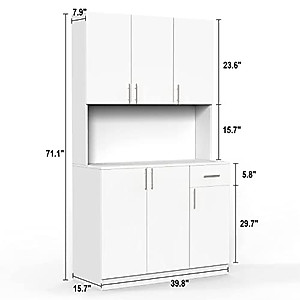 Kitchen Pantry Storage Cabinet 71” Pantry Large Kitchen White Freestanding Cabinet with 6 Doors and Drawer for Kitchen Dining Room, White
