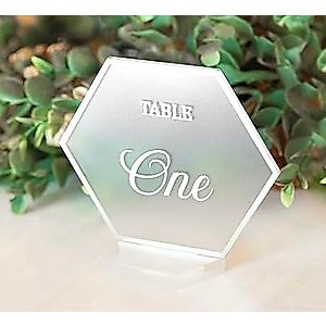 Wedding Table Numbers with Elegant Hexagon Design and Dark Silver Lettering, Table Numbers, Table Numbers For Wedding Reception, Acrylic Table Numbers, Hexagon Table Numbers, 1-30