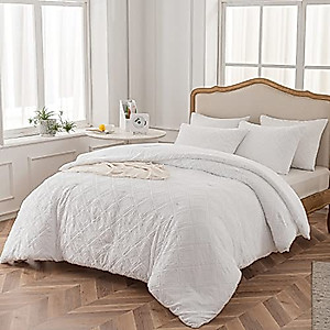 SLEEPBELLA California King Comforter Set Microfiber White Bedding Set Diamond Tufted Design, Soft and Fluffy Cal King Sizd Bed Comforter for All Seasons