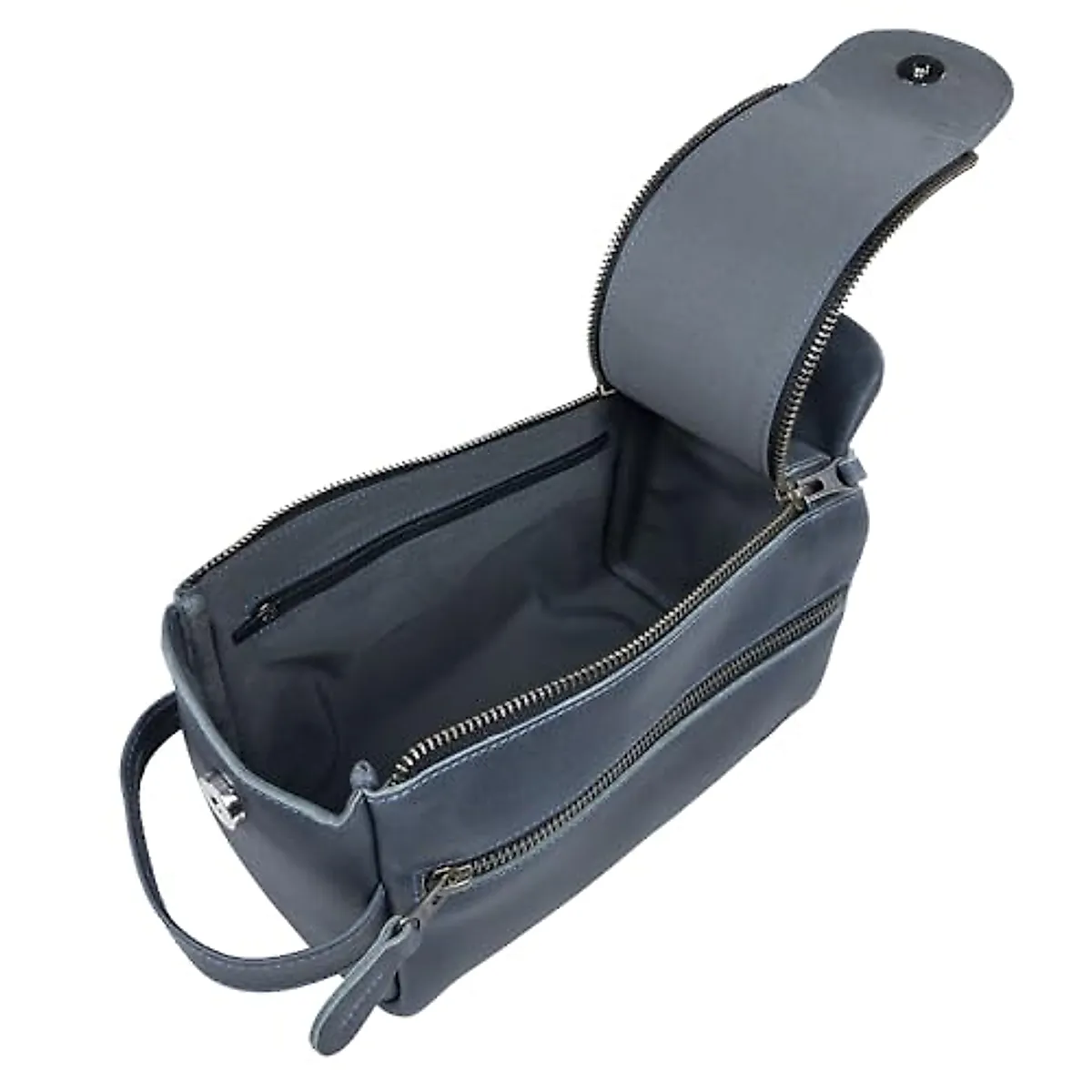 Hide & Drink, Toiletry Bag w/Handles, Hygiene Organizer, Travel Dopp, Razor Case, Bathroom, Shaving, Cosmetic Storage, Travel & Grooming Essentials, Full Grain Leather, Handmade, Slate Blue