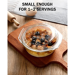 ZYER Small Glass Casserole Dish With Glass Lid Round Glass Microwave Safe Bowls with Lids, Glass Microwavable Bowls (0.65L)