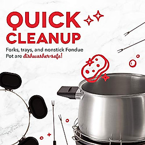 Dash Deluxe Stainless Steel Fondue Maker with Temperature Control, Fondue Forks, Cups, and Rack, with Recipe Guide Included, 3-Quart, Non-Stick – Grey