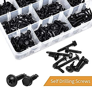 410 Stainless Steel #8 Self Tapping Screws, Hex Washer & Modified Truss Head Self Tapper Screws, VIGRUE 370PCS Self Screws for Metal Plastic Assortment Kit