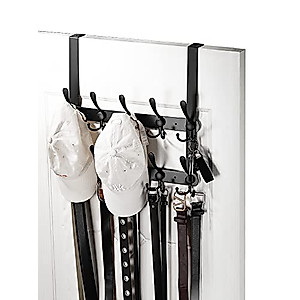 Over The Door Belt Organizer Rack, Holds Over 60 Large Belts, Heavy Duty Metal Storage Holder with Triple-Hook Design, Tie & Scarf Display Hanger for Closet, Bedroom Door, Bra Hanger- 2-Tier, Black