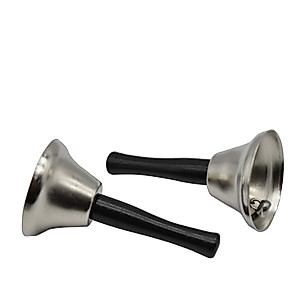 Maydahui 2PCS Dinner Hand Bell Silver Steel Loud Call Christmas Jingle Bells for Wedding Events Decoration Alarm Inside Classroom Food Line Jingles Ringing