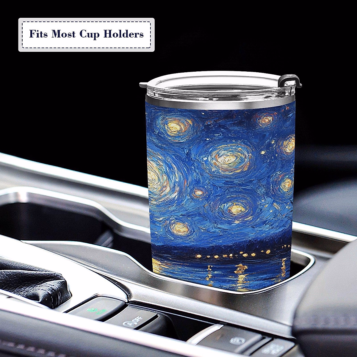 Midnight Starry Sky Stars Sparkling Stainless Steel thermal cups Leak-proof Lid and Straw travel mug for hot and cold drinks portable coffee tumbler 20 OZ