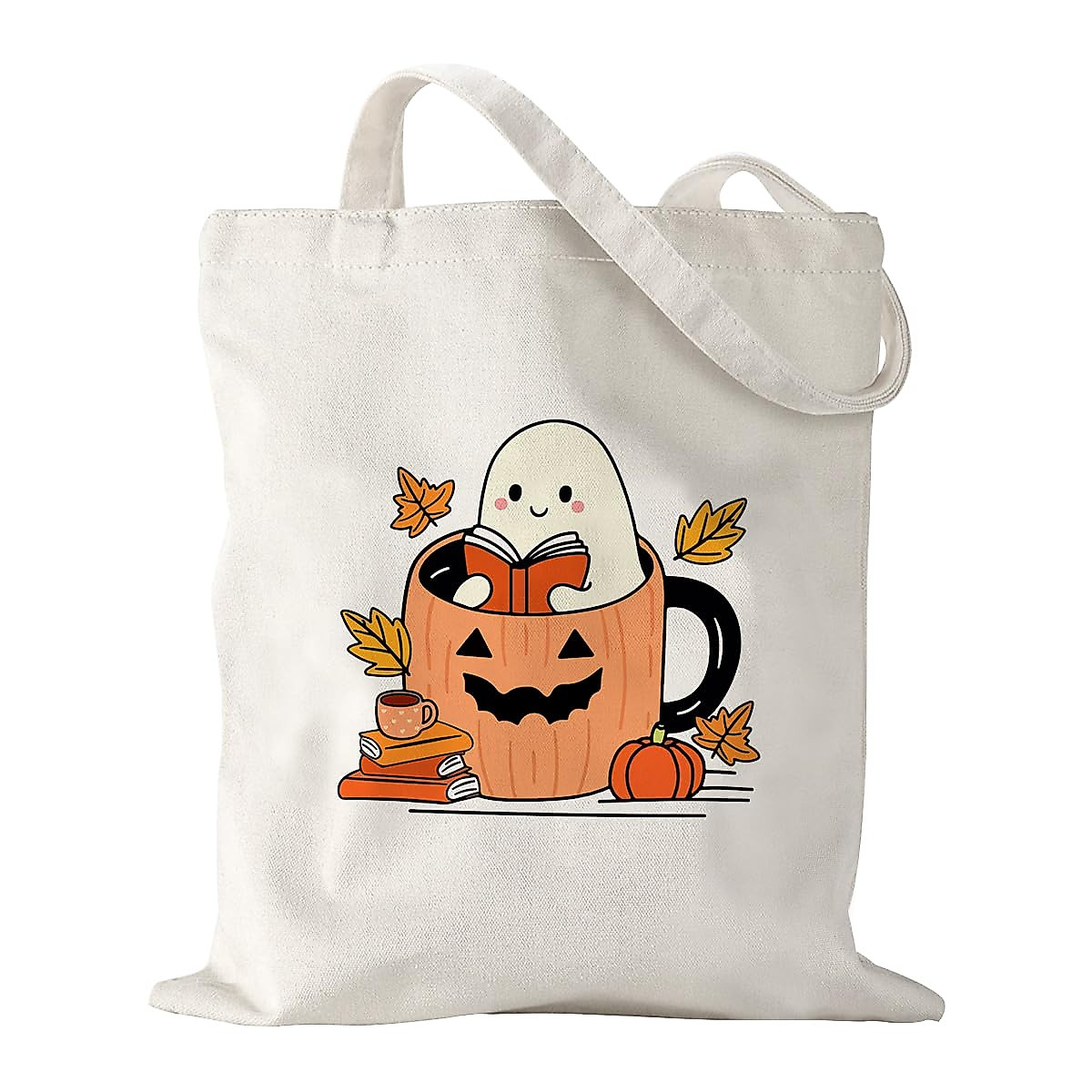 Bookish Gifts Book Lovers Gifts Halloween Tote Gift Pumpkin Ghost Book Tote Bag for Women Her Grocery Shopping Travel Gym Weekender Vacation Womens Work Tote Bag Gifts for Books Lovers