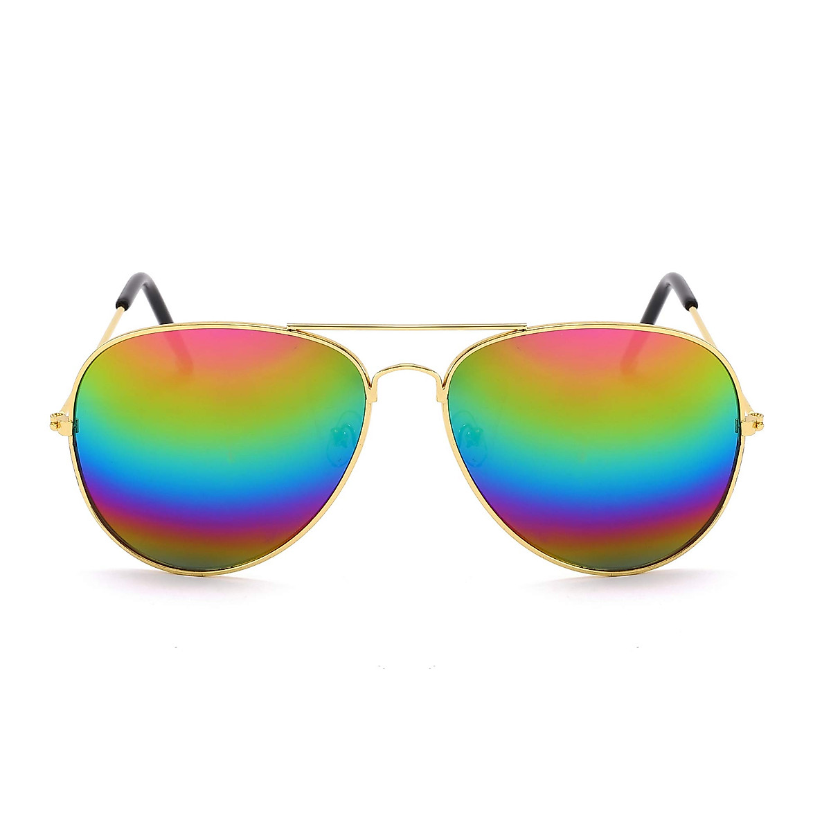 SOOLALA 2 Pairs Womens Classic Thin Metal Rainbow Mirrored Lens Aviator Sunglasses