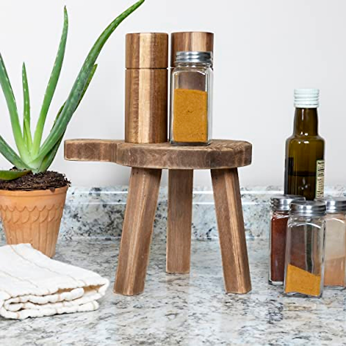 Creative Co-Op Round Shaped Riser with Handle Wood Pedestal, Small, Natural