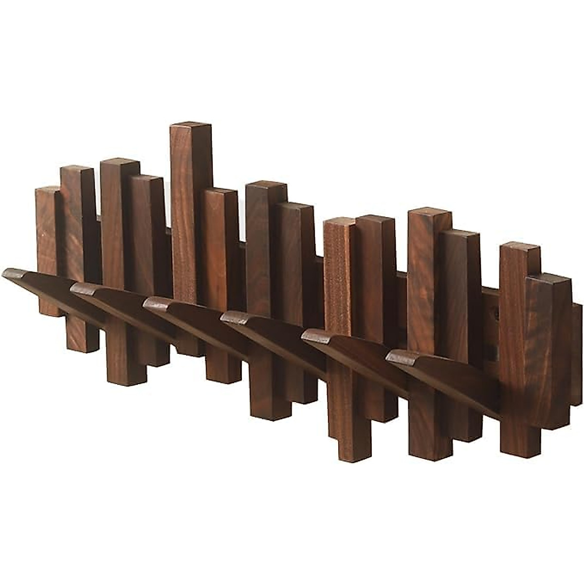 NZUSHUH Natural Wood Wall Mounted Piano Coat Rack, Wall Mounted Coat Rack, Flip Down Wall Hook Rack 6 Hooks for Wall Art, Umbrella, Coats, Keys, Robe