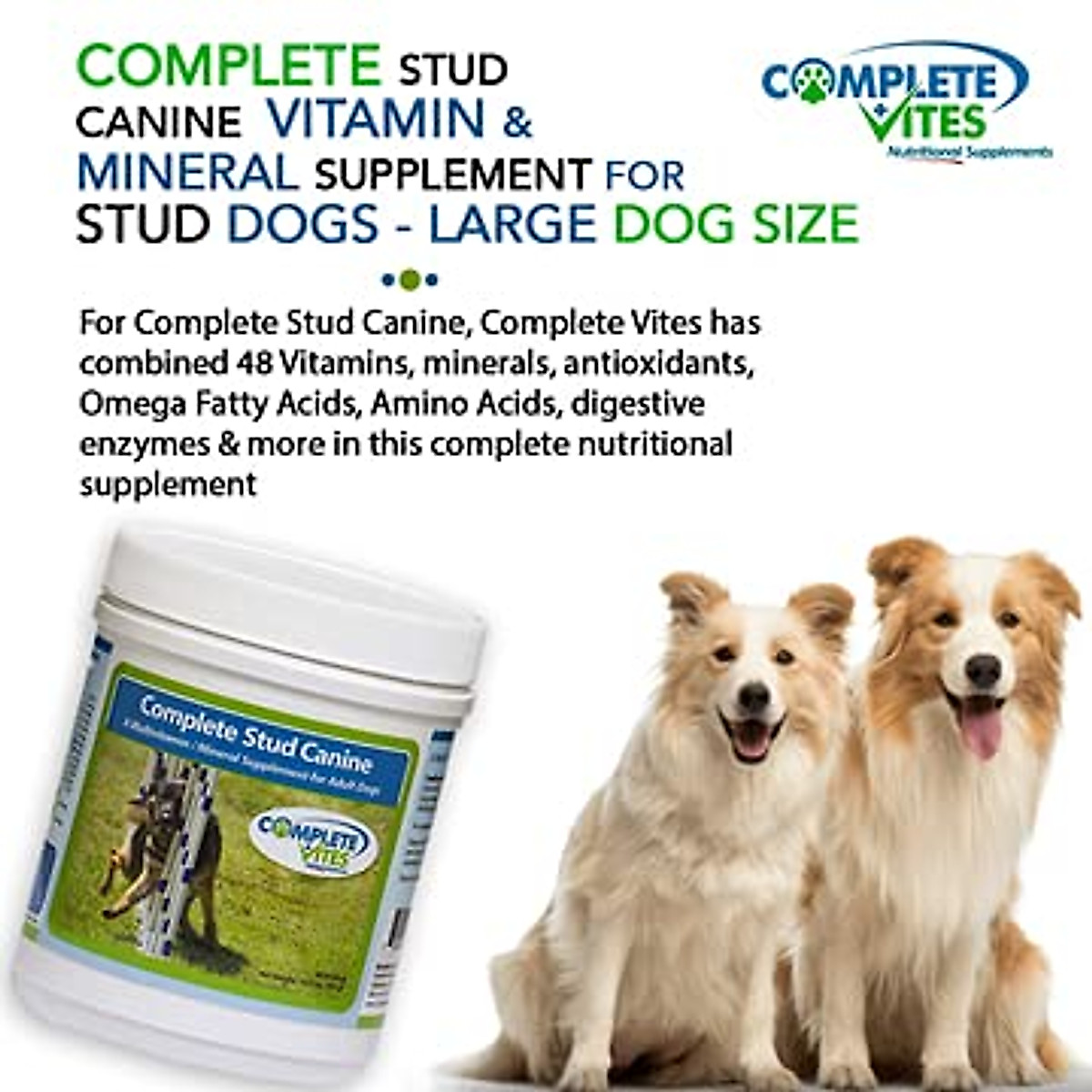 CompleteVites Stud Canine – Vitamin and Mineral Supplement for Stud Dogs-Large Dog Size(Over 25lbs)Veterinary formulated-48 nutrients-Omega Fatty Acids,Amino Acids,Digestive Enzymes + More 315 Grams