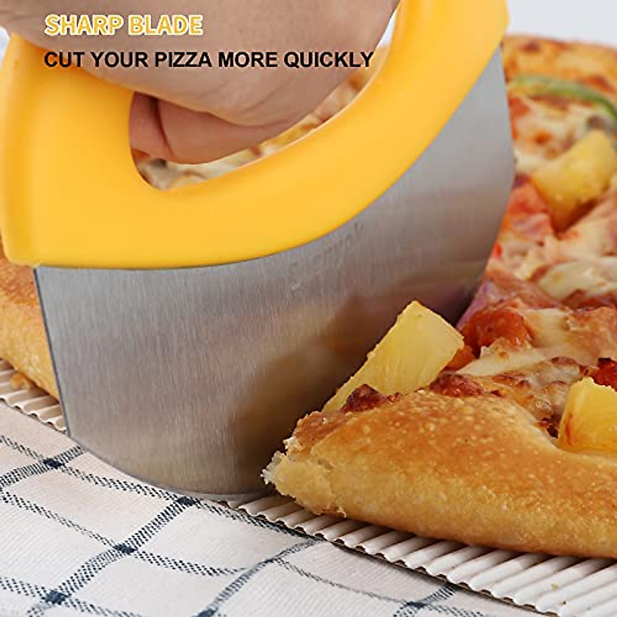 Suanyok Premium Pizza Cutter Food Chopper-Super Sharp Blade Stainless Steel Pizza Cutter Rocker Slicer with Protective Sheath Multi Function Pizza Knife Kitchen Tools,Dishwasher Safe