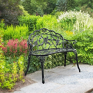 Tangkula Outdoor Garden Bench Park Bench, All-Weather Patio Bench Chair with Cast Aluminum Seat & Backrest, Porch Loveseat with Cast Iron Handle & Legs, Outdoor Bench for Patio Garden Lawn Park Deck