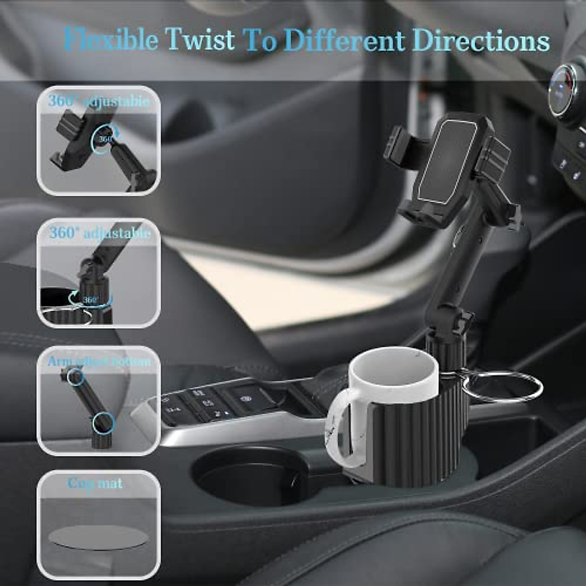 Cup Holder Phone Mount for Car,Adjustable Base with 360° Rotation Multifunctional Large Cup Phone Holder Adapter Long Arm,Compatible with SUV | Automobile |Truck | and All Smartphone