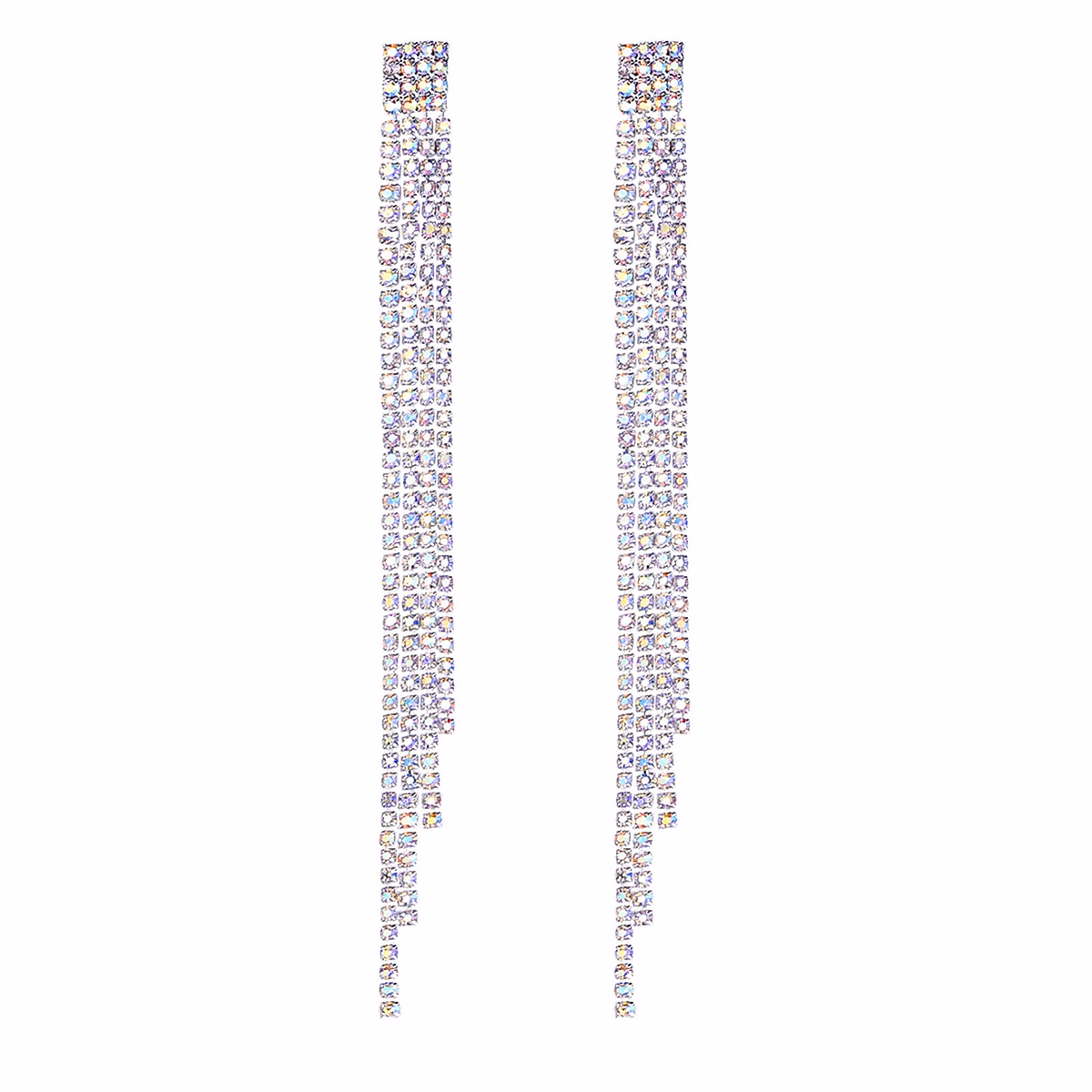 FOCALOOK Rhinestone Earrings for Women Sparkly Prom Earrings Long Dangle Drop Iridescent Earrings