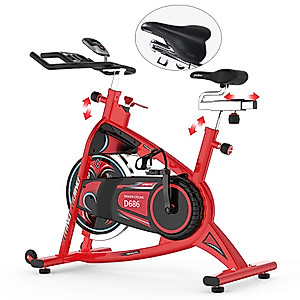 pooboo Stationary Exercise Bike Indoor Cycling Bike with LCD Display, 40LBS Heavy-Duty Flywheel for Cardio Workout wihout Ipad Holder(Red)