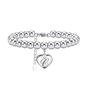 Monily Initial Bracelet for Women Heart Tag Bead Bracelet Letter C Bracelets Birthday Gifts