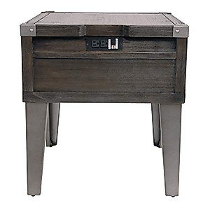 Signature Design by Ashley Todoe Industrial Square End Table with 1 Drawer, 2 Outlets and 2 USB Charging Ports, Dark Gray with Weathered Pine Finish