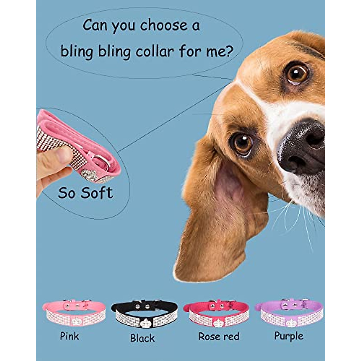 Bling Dog Collar for Small Medium Large Dogs, Crown Rhinestone Dog Collars for Girl and boy Dog, Diamond Puppy Collars, Adjustable Leather Suede SOFE Cat Collar (XS(8.2"-10.6"/21CM-27CM), Rose Red)