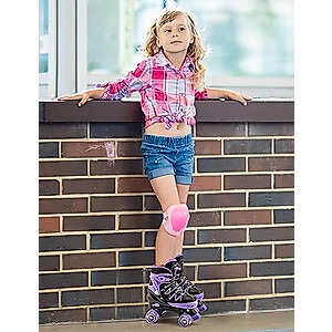 2PM SPORTS Roller Skates for Girls, 4 Size Adjustable Light up Kids Skates, Beginner Roller Skates for Boys Indoor Outdoor - Purple Large
