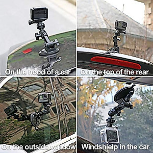 Powerful Suction Cup Camera Car Mount with Tripod Adapter and Phone Holder for GoPro Hero 11/10/9/8/7/6 Black, iPhone,DJI Osmo Action, Samsung Galaxy, Google Pixel and More (3.3 * 3.3 * 5.6in)