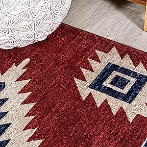 JONATHAN Y SWC100A-8 Serape Medallion Southwestern Indoor Area Rug, Southwestern, Geometric, Country, Bedroom, Kitchen, Living Room, Easy-Cleaning, Non-Shedding, 8 X 10, Red/Navy/Cream