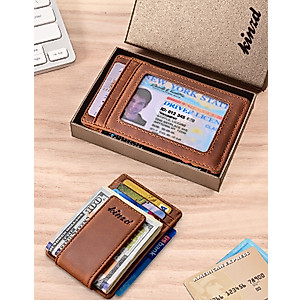 Money Clip, Front Pocket Wallet, Leather RFID Blocking Strong Magnet thin Wallet (one size,Khaki (Id Window Crazy Horse Leather))