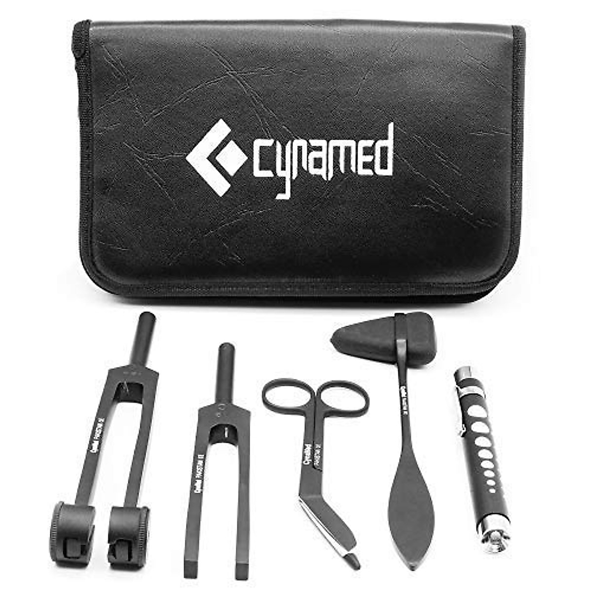 Cynamed Medical Student Diagnostic Kit - Includes Reflex Hammer, Tuning Fork Set C 128hz and C 512hz, Bandage Scissors 5.5 inch, and Penlight with Pupil Gauge - Nursing, EMT, Medical Student Tool kit