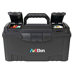 ArtBin 6918AB Twin Top 17 inch Supply Box, Portable Art & Craft Supply Organizer with Handle, [1] Plastic Storage Case, Black