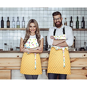 WONDERTIFY Ice Cream Apron,Cartoon Ice Cream Cone with Dripping White Glaze and Wafer Texture Bib Apron with Adjustable Neck for Men Women,Suitable for Home Kitchen Cooking Waitress Chef Grill Apron