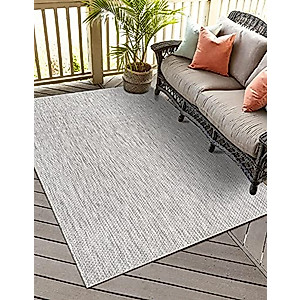 Rugs.com Outdoor Solid Collection Rug – 3' x 5' Light Gray Flatweave Rug Perfect for Entryways, Kitchens, Breakfast Nooks, Accent Pieces