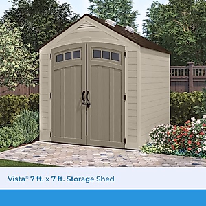 Suncast Vista 7x7 Storage Shed with Multi-Wall Resin Panels, 4 Skylights, IllumiVent System, and Pad-Lockable Doors, 84" D x 84" W x 98" H